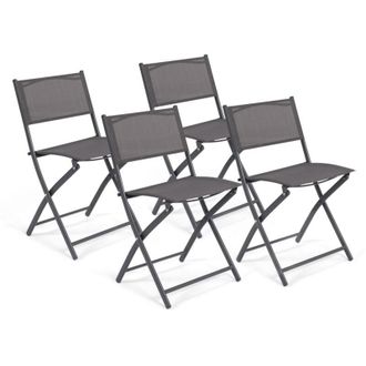 IDMarket Satz von 4 klappbaren Gartenst&uuml;hlen BASTIA Metall und Textilene anthrazitgrau