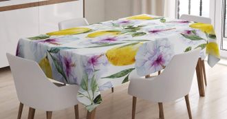 Abakuhaus Frühling Tischdecke, Blumen Ernte-Aroma, Pflegeleicht Waschbar Schmutzabweisend und mit Klaren Farben Hochwertiger Druck, 140 x 200 cm, Weiß Gelb