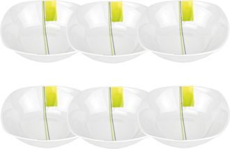Van Well Manhattan 6er Set Müslischale, Suppenschale, kleine Schale, 142 x 142 mm, 300 ml, edles Marken-Porzellan, Dekor mit grün-gelbem Farbtupfer und Linien