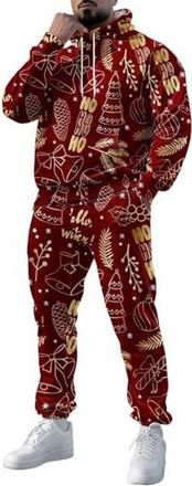 Generic Survêtement de Noël pour homme - Ensemble complet - Sweat à capuche et pantalon de jogging - Coupe régulière - Manches longues - Poche, 01-1-Rouge, XL