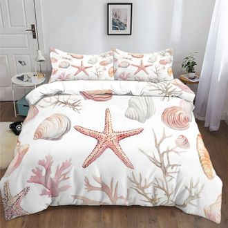 Generic Bettbezug Aquarell Muscheln Und Korallen Motiv, Weiche Bettbezug 135 x 200 cm, Bettwäsche-Set Weiß Gemütlich mit Reißverschluss und Kissenbezüge für K