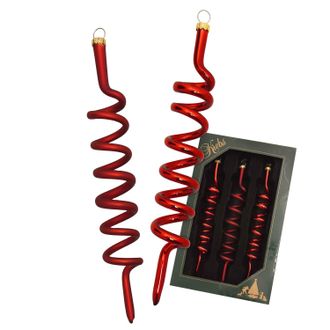 Krebs Glas Lauscha Weihnachtsdekoration/Christbaumschmuck aus Glas - Baumschmuck Dreier Korkenzieher-Set 2X Glanz/ 1x Satin - Farbe: Rot - Größe: ca. 14 cm