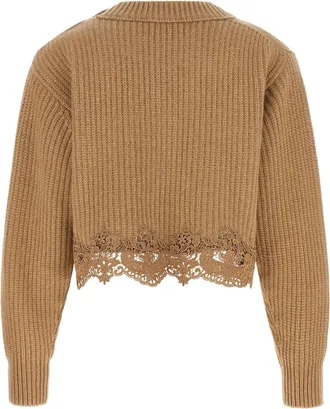 Chlo&eacute; Lace-Trimmed Ribbed Knit Sweater - Camel