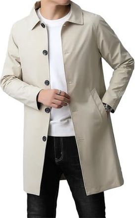 Generic Trench coat pour homme, coupe slim, simple boutonnage, veste longue d&eacute;contract&eacute;e, l&eacute;ger, revers, coupe vent dautomne