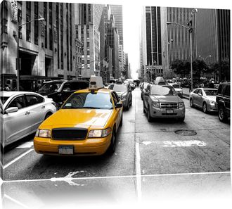 Pixxprint Gelbes Taxi in New York B&W, Größe: 120x80cm, Leinwandbild, fertig gespannt, Wandbild, Dekoration, Kunstdruck, kein Poster
