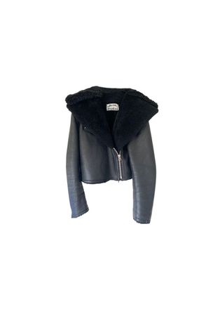 Acne Studios black leather & shearling aviator jacket Size XS