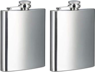 Relaxdays Flachmann 200 ml, Edelstahl, 7 oz, Taschenflachmann mit Schraubverschluss, silber, 1 St&uuml;ck (Packung mit 2)