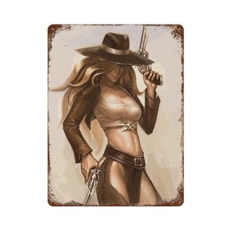 IUBBKI Cowgirl of the West Blechschild f&uuml;r Zuhause, Blechschild, Metallschild, Kunst, zum Aufh&auml;ngen, Eisen, Malerei, Retro, Zuhause, K&uuml;che, Garten, Garage, W