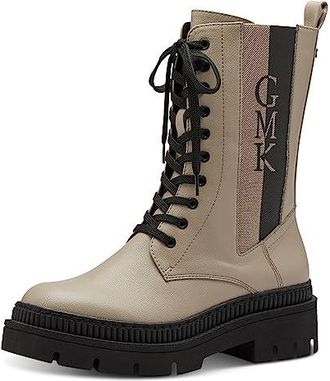 Marco Tozzi by Guido Maria Kretschmer Bottes à lacets sans talon en cuir synthétique pour femme, Taupe Comb, 41 EU