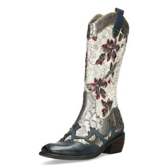 Laura Vita Damen Stiefel Western Cowboy Boot mit Blumenmuster Ercwinao 19, Gr&ouml;&szlig;e:40 EU, Farbe:Wei&szlig;