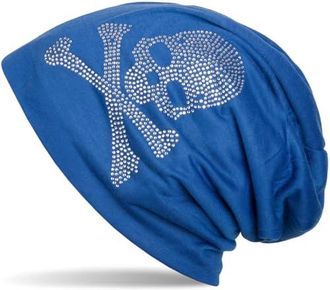 styleBREAKER Bonnet Classique avec Application en Strass en Forme de t&ecirc;te de Mort, Unisexe 04024034, Couleur:Bleu Royal, mat&eacute;riel:Facile