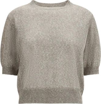 Brunello Cucinelli Femme, Pulls, Beige, Taille: 40 FR Tricot &agrave; col rond