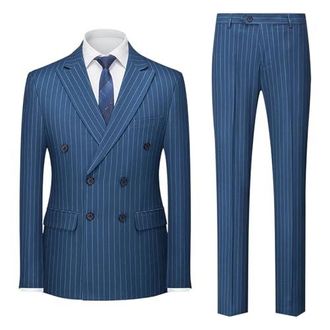 Generic Costume de smoking 2 pièces à double boutonnage pour homme - Coupe ajustée - Blazer, veste et pantalon - Pour mariage, bal de fin dannée, formelle et 