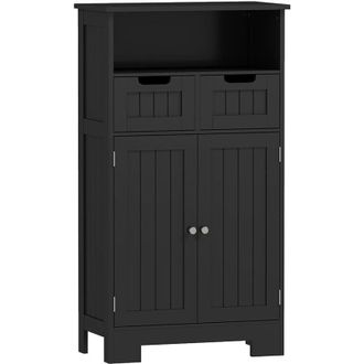 Kleankin Kleankin - Meuble bas de salle de bain multi-rangements grande niche 2 tiroirs placard double porte avec étagère mdf noir