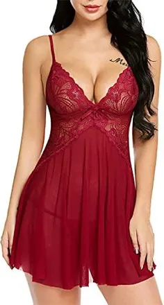 Generic Ensemble de lingerie pour femme - Vêtement de nuit sexy - Grande chemise de nuit en dentelle - Jupe porte-jarretelles - Lingerie S, rouge, XL