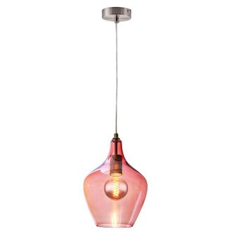 Nowa Glas Pendelleuchte pink Esszimmer Lampe h&auml;ngend Retro H&auml;ngelampe Wohnzimmer Vintage, 1x E27, DxH 20 x 150 cm