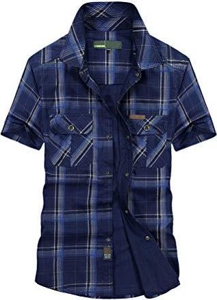 TOMWELL Chemise À Carreaux à Manches Courtes Coupe ajustée Homme Chemise pour Hommes à Manches Courtes A Bleu foncé XS