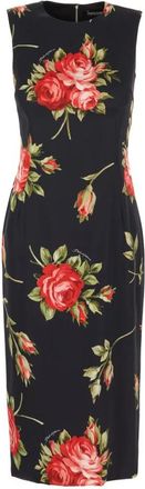 Dolce & Gabbana Femme, Robes, Multicolore, Taille: 36 FR Rose Bouquet Print Midi Dress