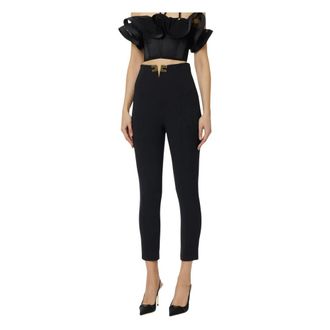 Elisabetta Franchi Femme, Pantalons, Noir, Taille: 38 FR Pantalon &Eacute;vas&eacute; Stretch en Cr&ecirc;pe Double