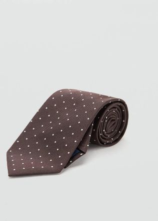 Mango Cravate en soie et coton &agrave; pois chocolat - Homme - Taille unique - MANGO MAN