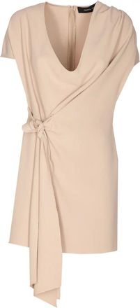 Federica Tosi Femme, Robes, Beige, Taille: 38 FR Abito corto drappeggiato scollo V in cady