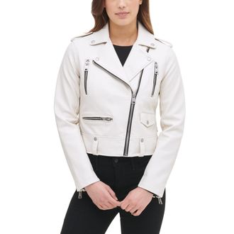 Levi's Damen Cropped-Motorradjacke aus Kunstleder (Standrd und &Uuml;bergr&ouml;&szlig;en) Kunstlederjacke, Auster, M