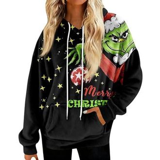Generic Le Grinch Sweat A Capuche Femme Vêtements Pilou Deguisement Vetement Adulte Polaire Pyjama 2025 Christmas Plaid Pull Costume Femmes Moche Chaud Hiver 