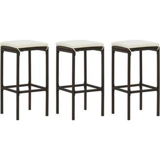 vidaXL Vidaxl - Tabourets de bar avec coussins lot de 3 marron r&eacute;sine tress&eacute;e