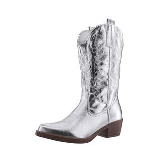 Elara Damen Cowboy Stiefel Biker Boots Chunkyrayan 301-A32 Silver PU-38