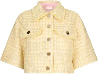 Liu Jo Femme, Vestes, Jaune, Taille: 42 FR Veste Courte en Boucl&eacute; avec Lurex et Boutons Logo