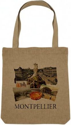 Fabulous Sac Shopping Tote Bag Aspect Lin - Montpellier Collage Ville France Sud Patrimoine - Sac de Courses Toile Epaisse 360g Beige Naturel Cabas Port&eacute; Epaul
