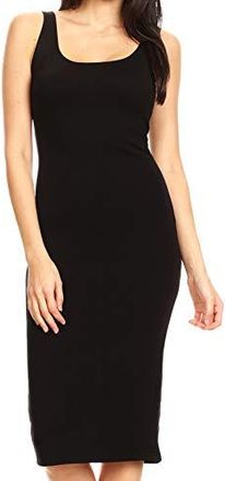 Sakkas 17-7284 - Robe mi-Longue Extensible sans Manches pour Femmes Midi avec Crayon, fabriquée aux États-Unis - Noir - M