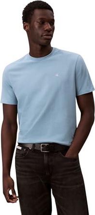 Calvin Klein T-Shirt Manches Courtes Homme Classic Monogram Tee avec Col Ras-du-Cou, Bleu (Smoke Blue), L