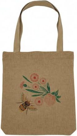 Fabulous Sac Shopping Tote Bag Aspect Lin - Dessin Abeille et Fleur Fait Main Art Illustration Minimalisme - Sac de Courses Toile Epaisse 360g Beige Naturel Ca