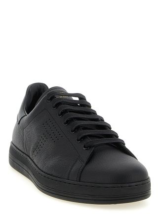 Tom Ford Mens Black Leather Low Top Sneakers
