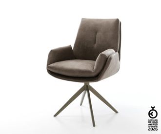 DELIFE Drehstuhl Clea-Flex Mikrofaser Taupe Vintage Kreuzgestell breit Effektfinish Titan 360&deg; drehbar Wippfunktion, Esszimmerst&uuml;hle
