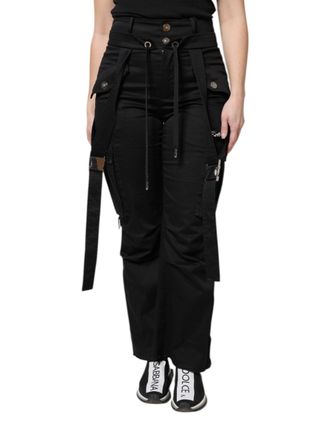 Dolce & Gabbana Womens Black Cotton High Waist Cargo Pants Elastane