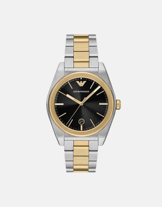 Emporio Armani Herrenuhr aus zweifarbigem Edelstahl in Silberoptik mit drei Zeigern