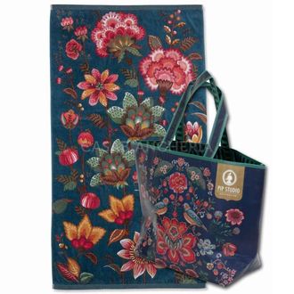 Pip Studio PIP Studio Strandtuch aus Frottee, Sunny + Strandtasche, Dunkelblau