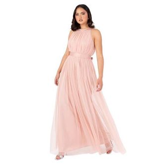 Anaya with Love Ladies Maxi Dress for Women Halter Neck Long Sleeveless with Belt A Line Evening Gown Ball Prom Wedding Guest Bridesmaid, Rose p&ecirc;che Clair 50