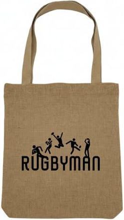 Fabulous Sac Shopping Tote Bag Aspect Lin - Rugbyman Sport Rugby Ballon Sportif Athlete France - Sac de Courses Toile Epaisse 360g Beige Naturel Cabas Port&eacute; Ep