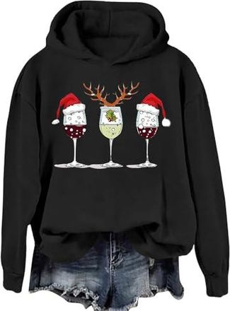 Generic Sweat De No&euml;l pour Femme &Agrave; Capuche Pull Moche De Noel Imprim&eacute; Motif Sweat-Shirt Polaire Automne Hiver Ugly Pull De No&euml;l Femme Renne Chic Manches Longu