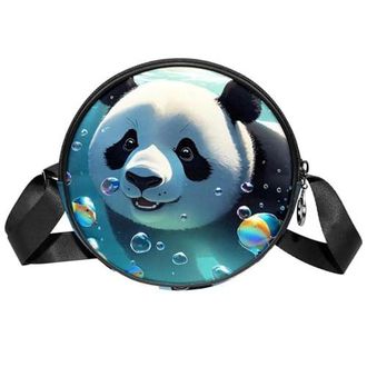 Generic Sac &agrave; bandouli&egrave;re rond pour femme, joli panda, petit sac &agrave; bandouli&egrave;re avec fermeture &eacute;clair, bretelles r&eacute;glables, sac &agrave; main rond d&eacute;contract&eacute; pour fe