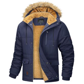 Magcomsen Herren Fleece Parka Gefüttert Outdoor Winterjacke Winddicht Freizeitjacke Warme Daunenjacke Männer Fahrrad Arbeitsjacke Dick Wandern Mantel mit Abnehm