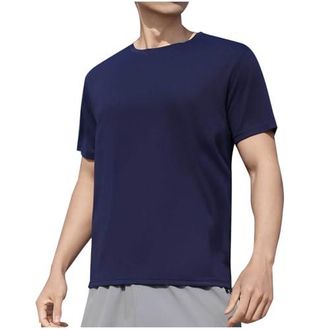 Generic T-shirt &agrave; col rond uni d&eacute;contract&eacute; classique polyvalent extensible l&eacute;ger respirant basique &agrave; manches courtes pour course &agrave; pied gym, 01 Bleu marine, 3