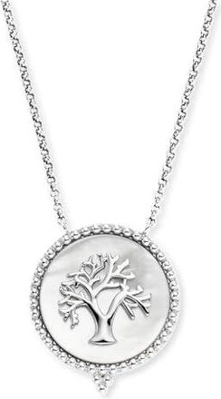 Engelsrufer ERN-LILTREE-PE Collier pour femme en argent sterling avec médaillon arbre de vie sur nacre blanche, fermoir mousqueton, sans nickel, taille : 42 + 4 +