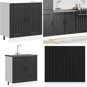 vidaXL Vidaxl - Meuble de base de lavabo Lucca noir bois ding&eacute;nierie