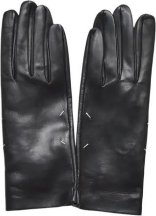 Maison Margiela Handschuhe - Refined Black Leather Gloves With Subtle Stitching - Gr. M - in Schwarz - für Damen