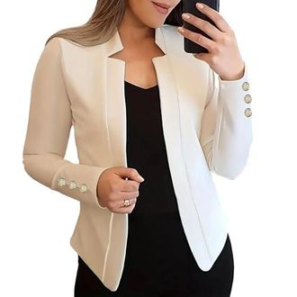Generic Blazer Grande Taille pour Femme, Manches Longues, Cardigan Ouvert sur Le Devant, Veste Blanche, Style Business Casual, idéale pour Le Bureau