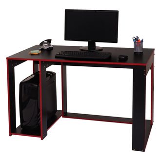 Mendler Schreibtisch HWC-J26, Computertisch B&uuml;rotisch, 120x60x76cm - schwarz-rot
